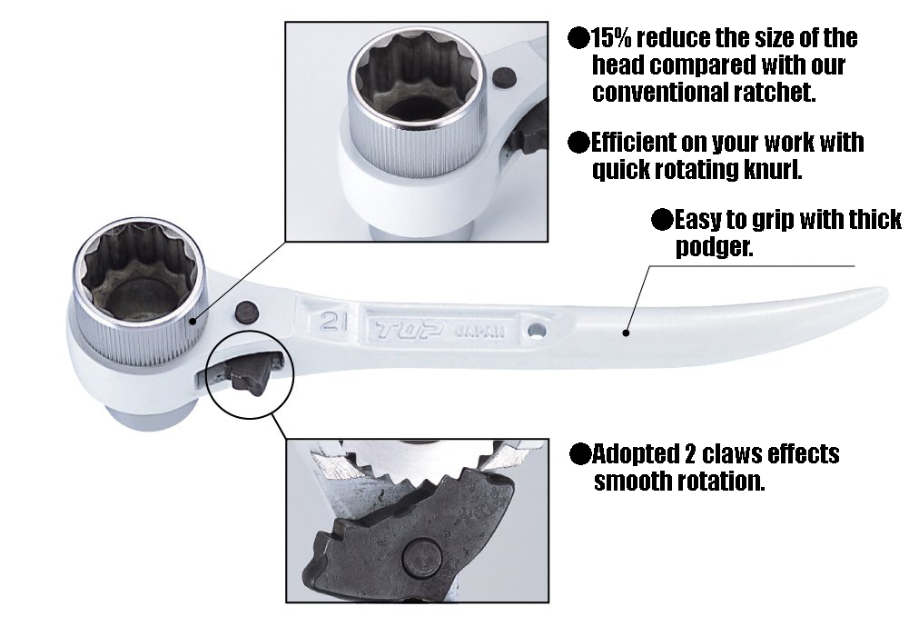 COMPACT SHORT RATCHET WRENCH - TOP KOGYO